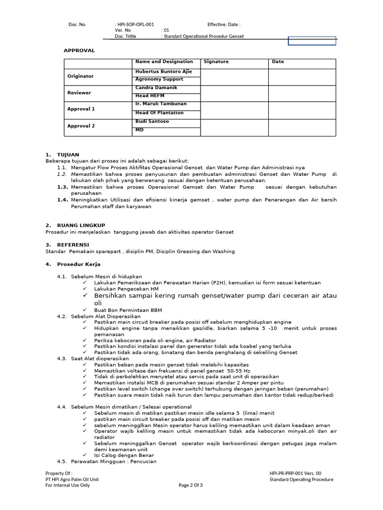 SOP Prosedur GEnset | PDF