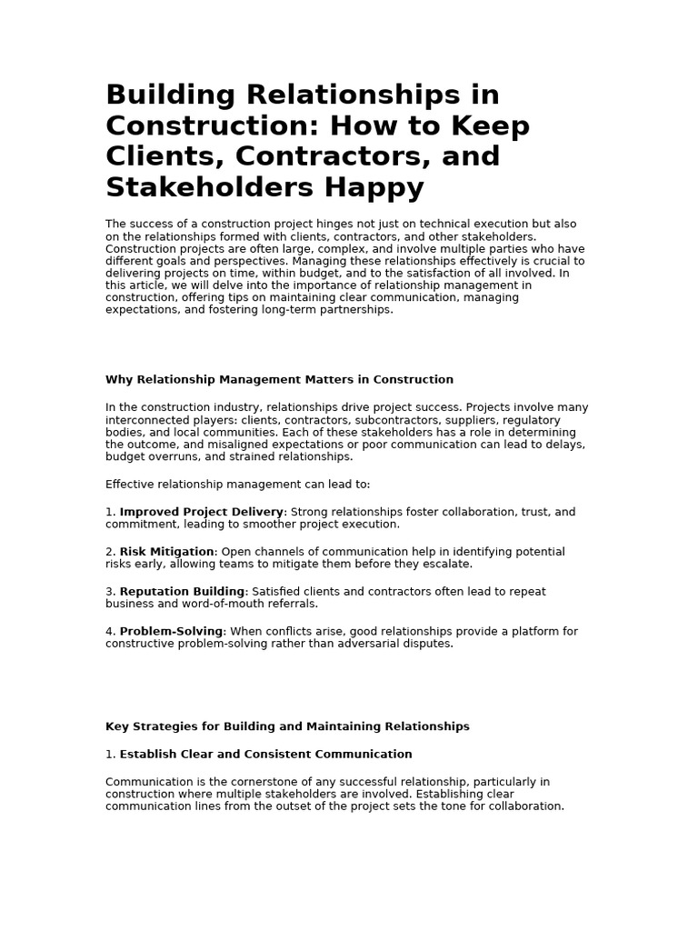 Building Relationships in Construction | PDF | Project Management ...