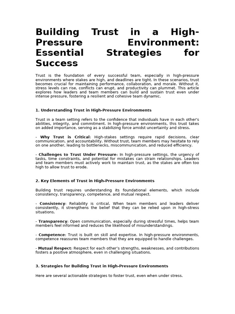 Building Trust in A High | PDF | Employee Retention | Industrial And ...