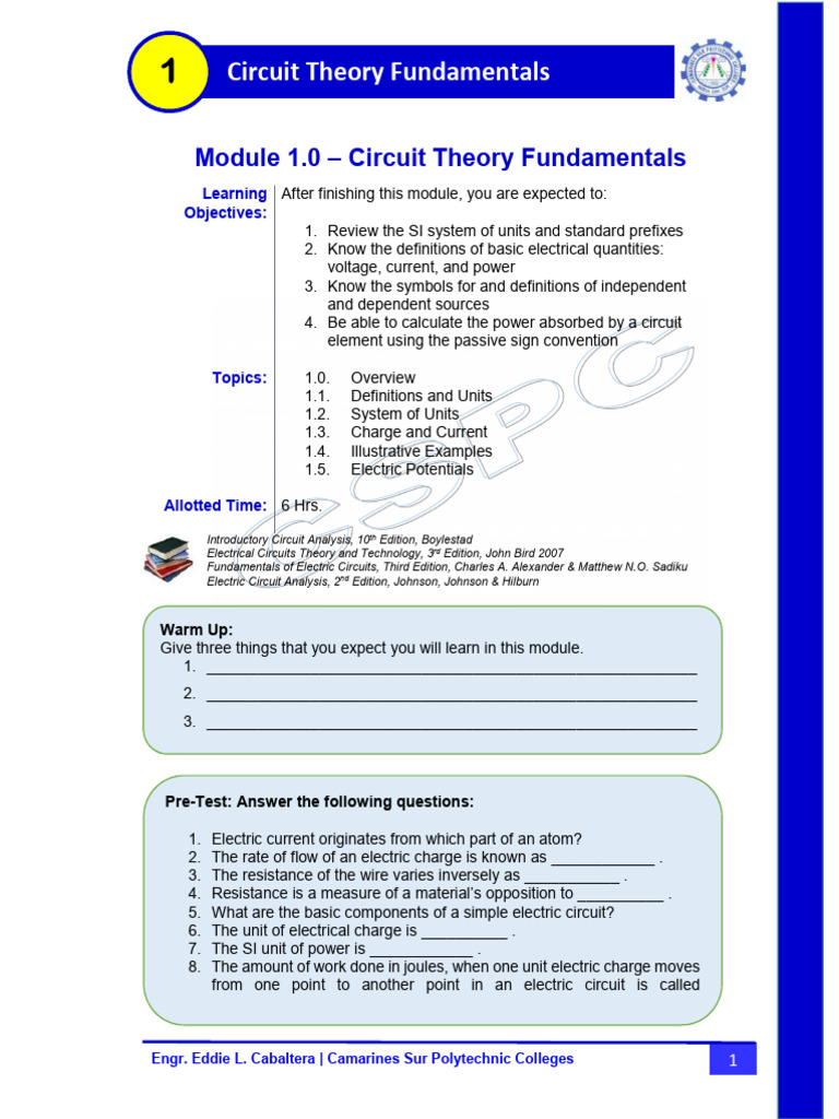 Module 1 - Fundamentals | PDF | Voltage | Volt