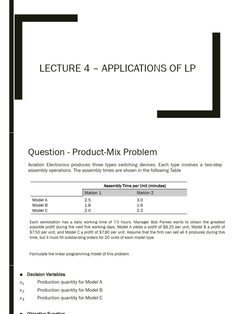 Lecture 4 – Applications of LP | PDF | Loans | Banks
