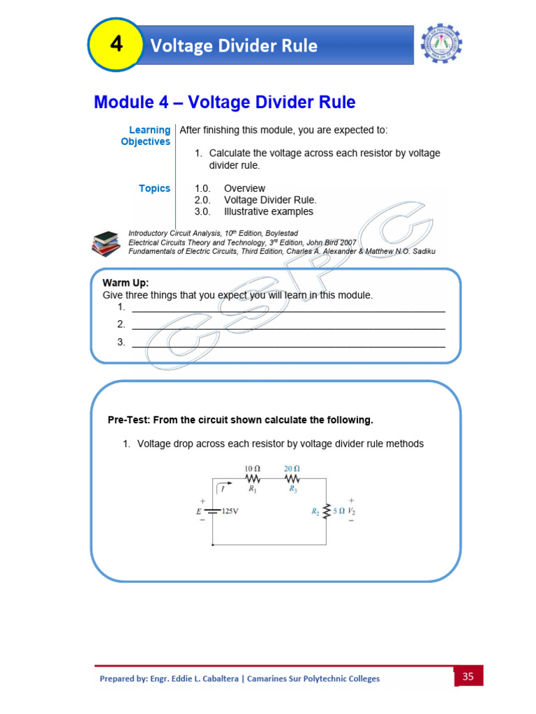 Module 4 Voltage Divider Rule | PDF | Series And Parallel Circuits ...
