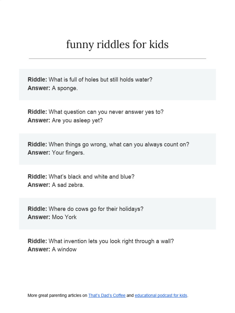 Riddles For Kids | PDF