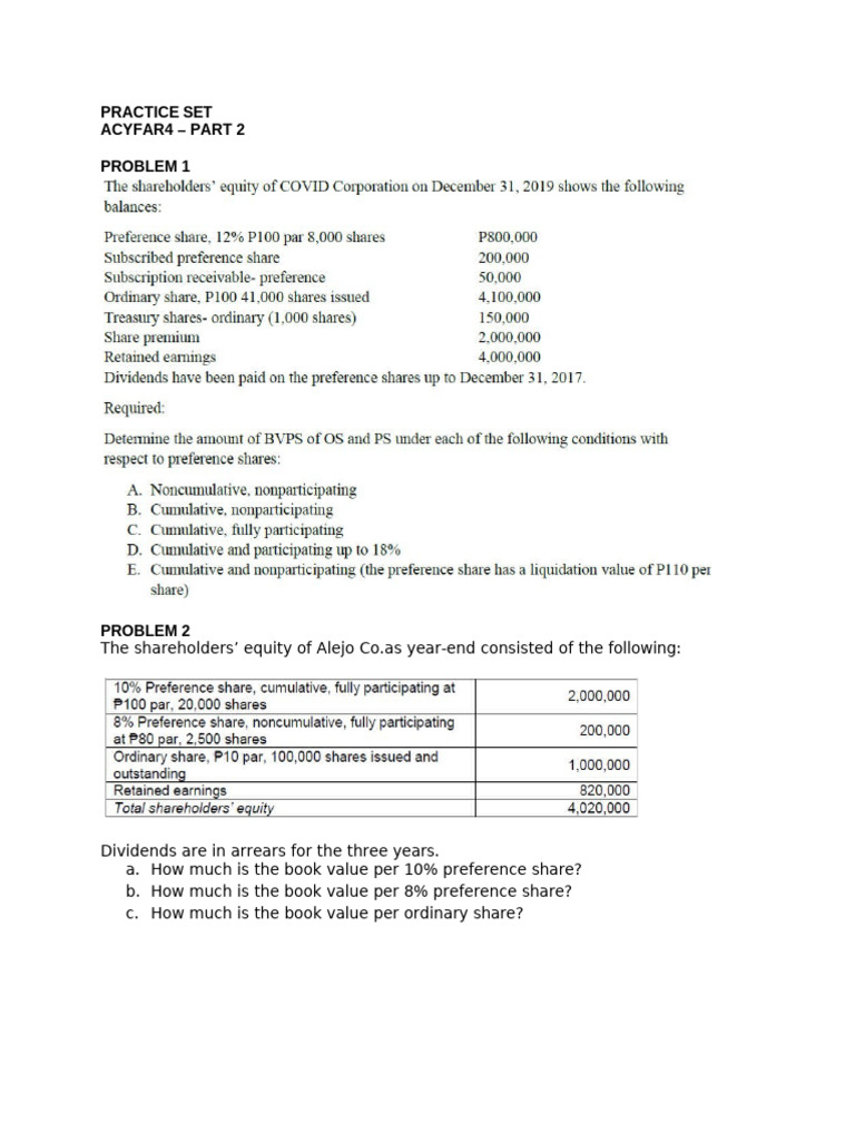 Accounting Practice Problems | PDF | Earnings Per Share | Preferred Stock