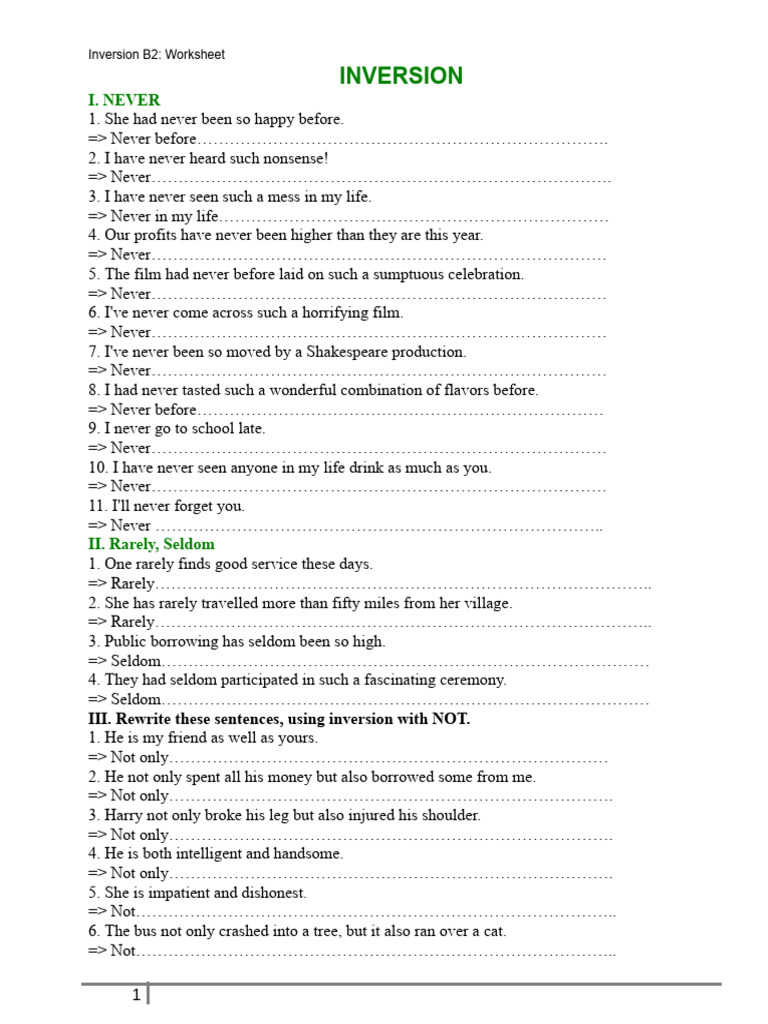Inversion b2 Worksheet | PDF