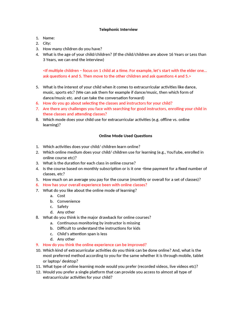 Telephonic Interview Questionnaire - VF | PDF | Educational Technology | Laptop