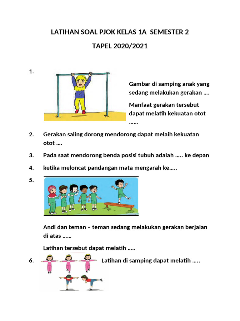 Soal PJOK Kelas 1A Semester 2 | PDF