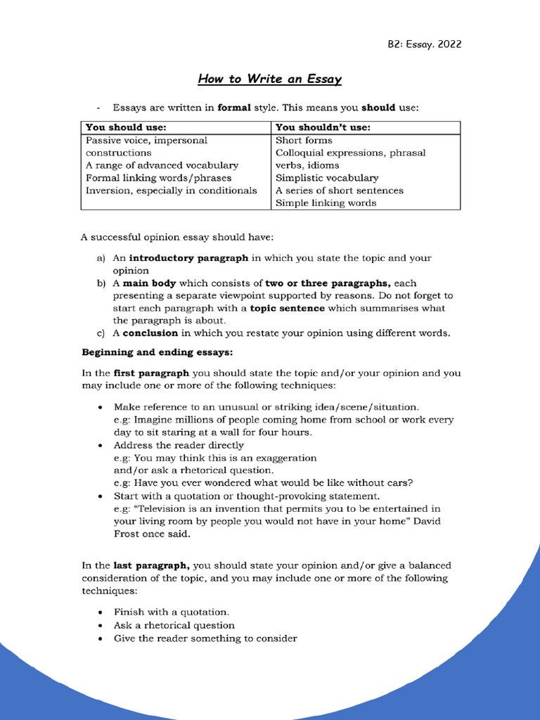 B2 How To Write An Essay Advanced | PDF