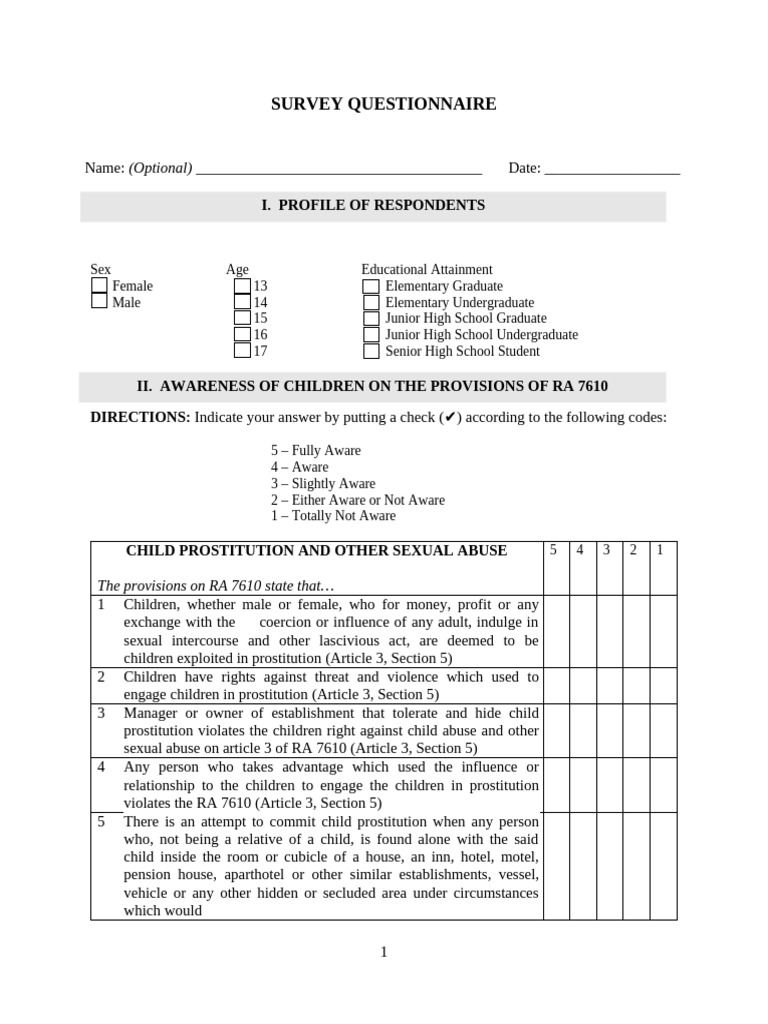 MAGNO Questionnaire REVISED2 | PDF | Human Trafficking | Obscenity