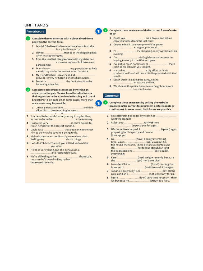 B2 Review Unit 1 and 2 | PDF