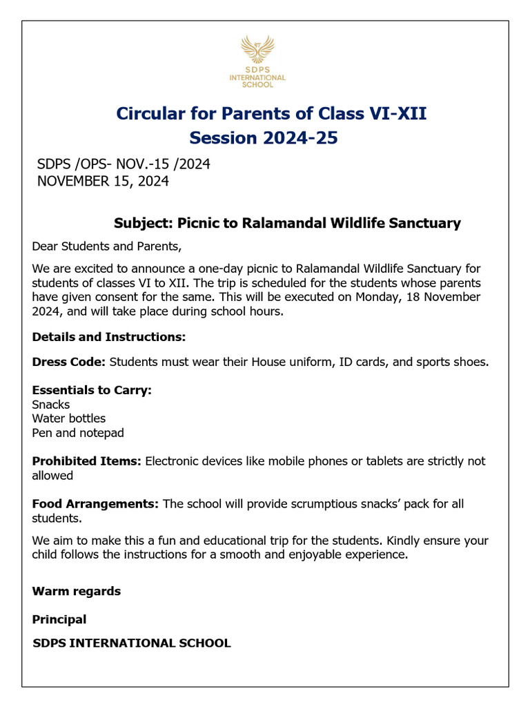 Ralamandal Picnic for Classes VI-XII | PDF