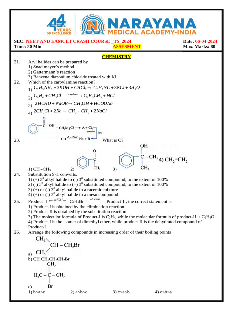NEET EAMCET Chemistry Crash Course 2024 | PDF | Chemical Reactions ...