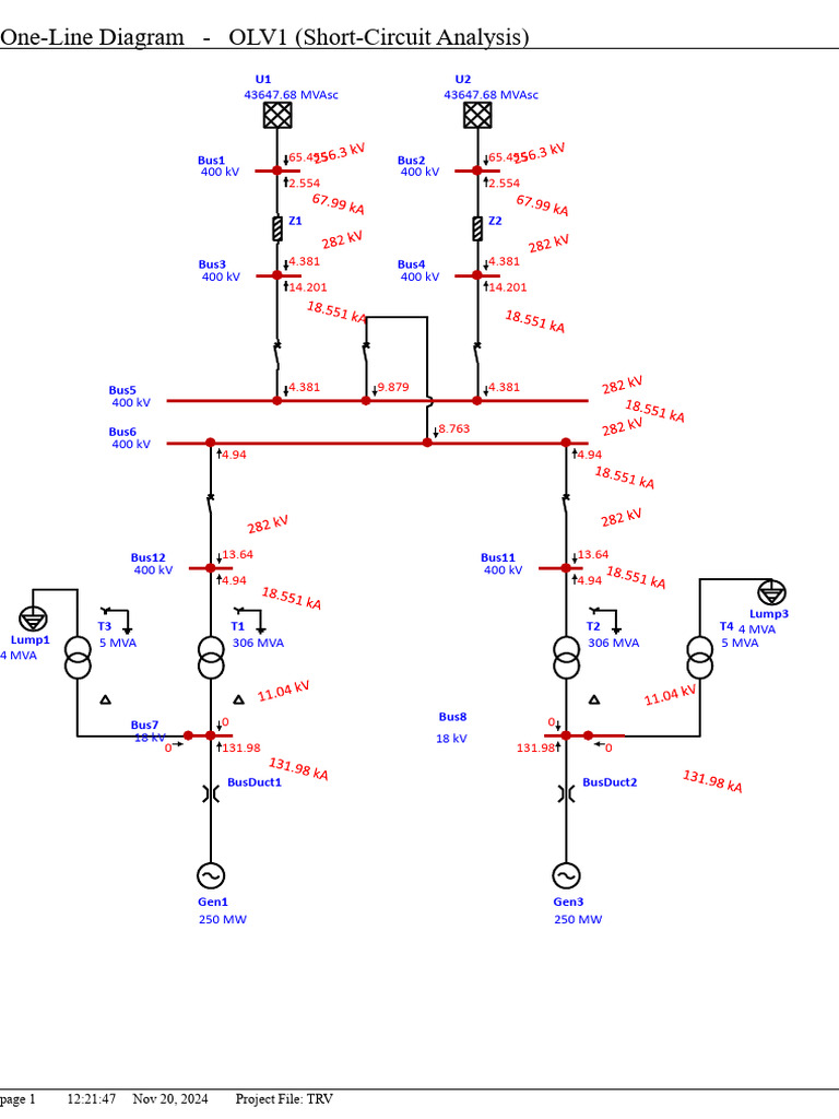 One-Line Diagram - Olv1 (Short-Circuit Analysis) : 43647.68 Mvasc 43647 ...