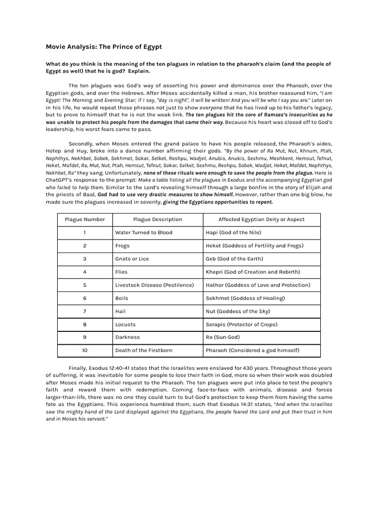 Movie Analysis - The Prince of Egypt | PDF | Passover