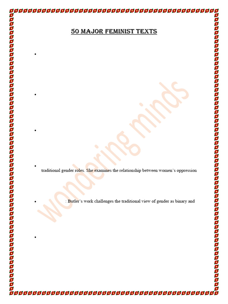50 Major Feminist Texts - ENGLIT MANTRA | PDF | Gender Studies | Feminism