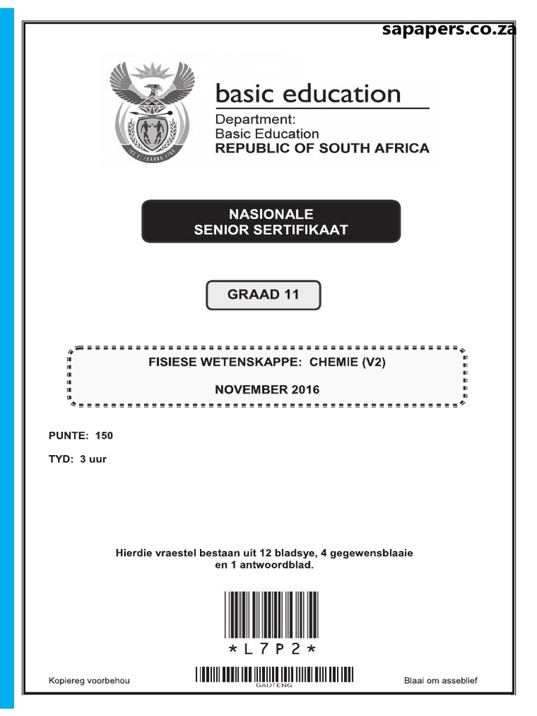 Gr11 Phy P2 (Afrikaans) November 2016 Question Paper | PDF