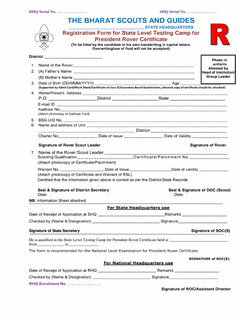 Rashtrapati Rover Application Form | PDF
