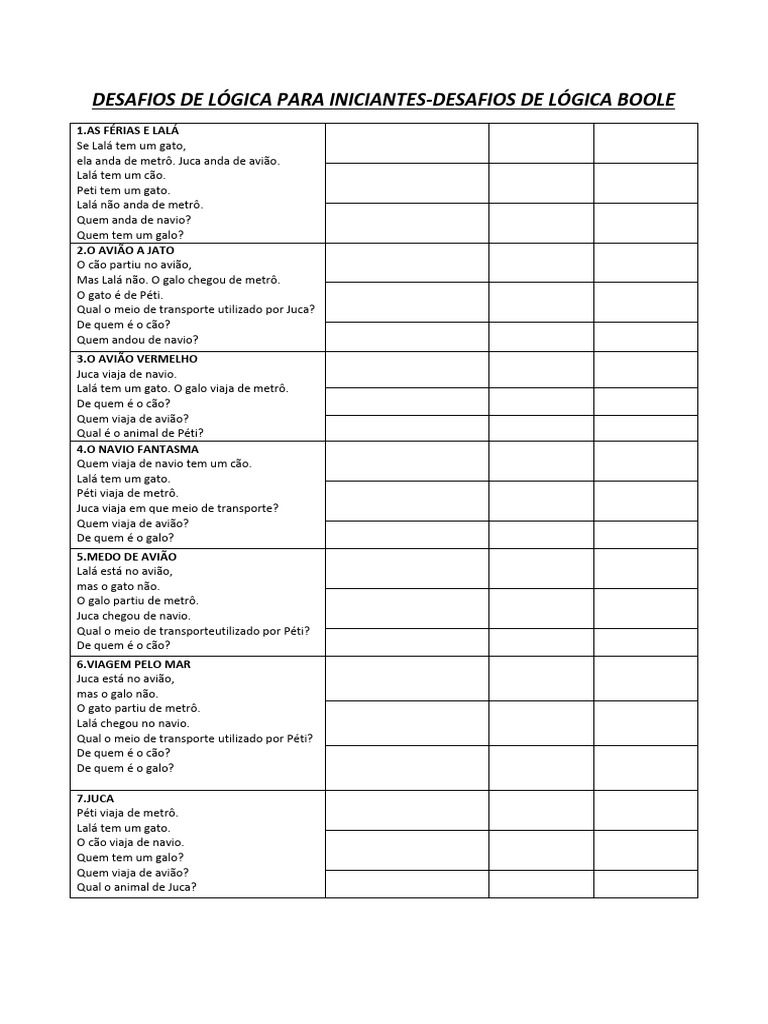Desafios De Logica Boole Pdf Gatos 