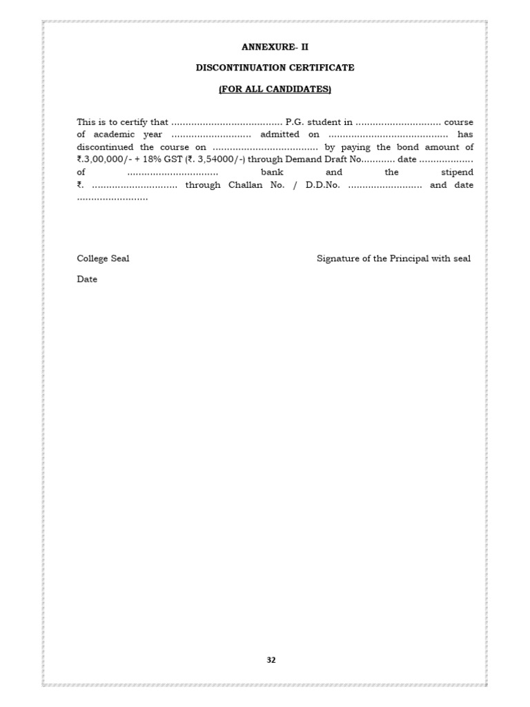 Discontinuation Certificate Template | PDF