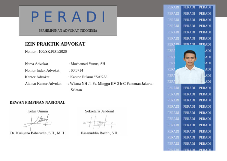 SURAT IJIN BERACARA ADVOKAT Yunus | PDF