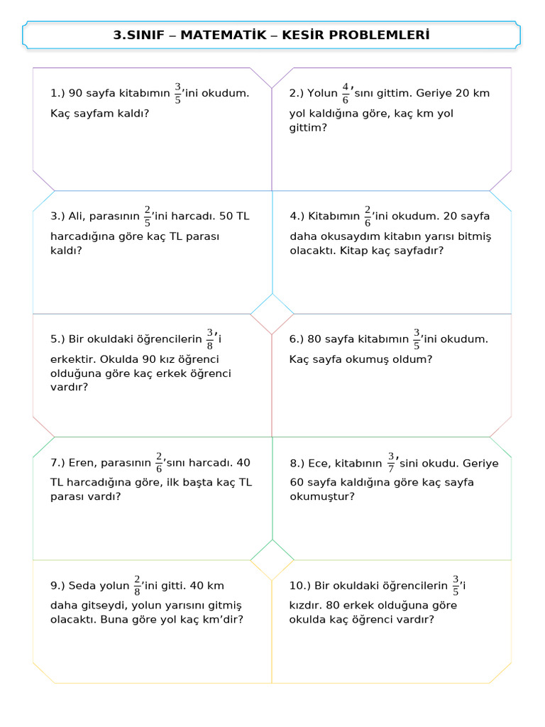 3.sìnìf - Matematik - Kesir Problemleri | PDF
