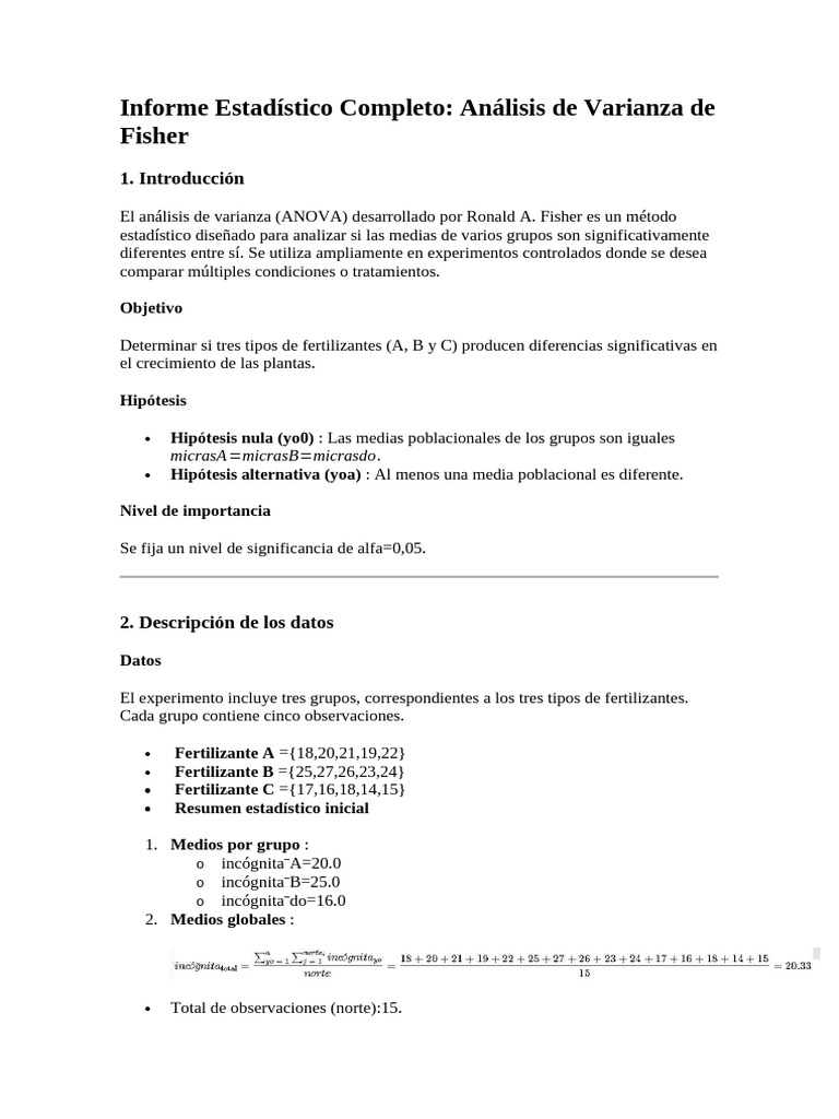 Informe Estadístico Completo | PDF | Análisis de variación | Diferencia
