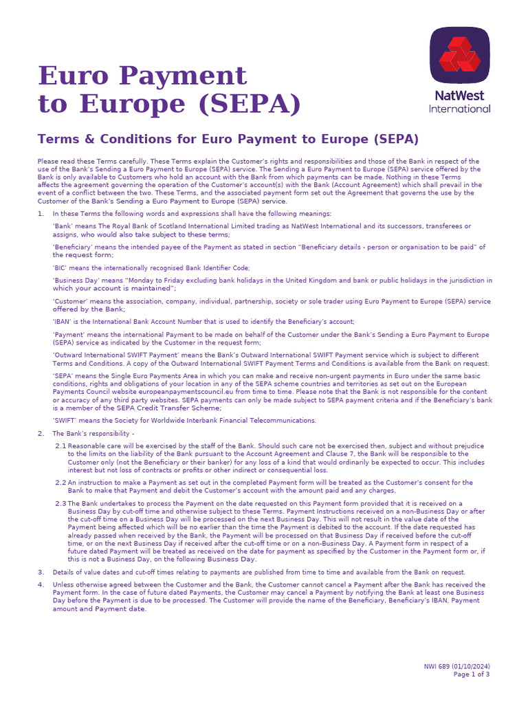 Euro Payment To Europe Sepa Nwi689.PDF - Coredownload | PDF | Banks ...