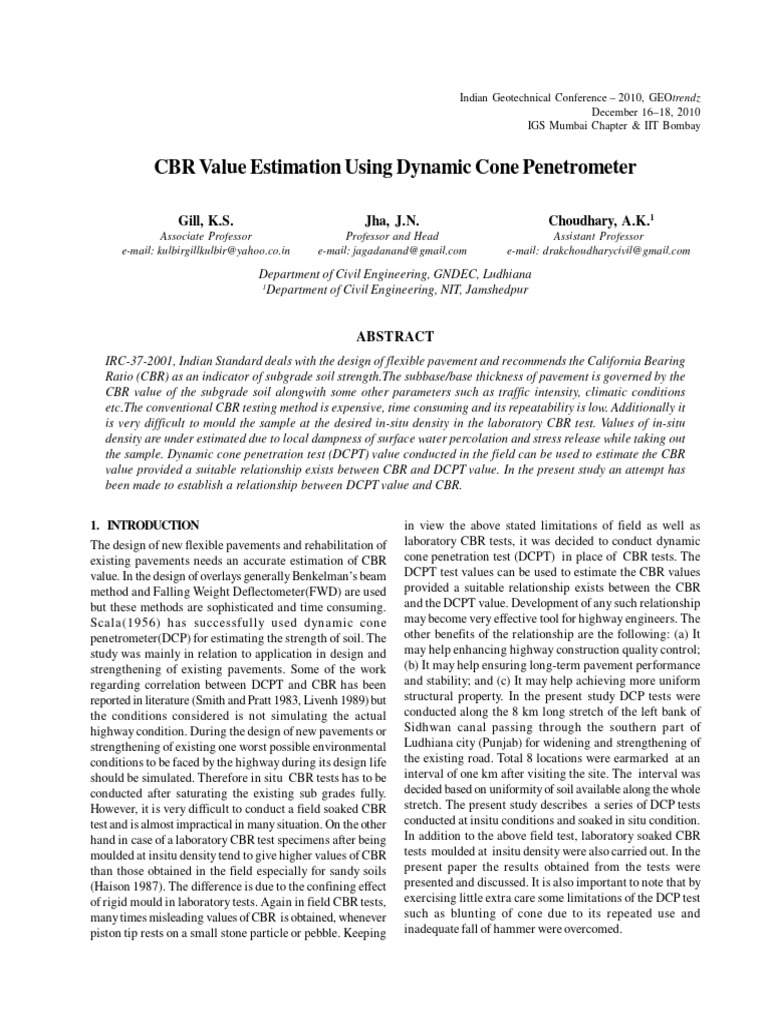 Estimating CBR from Dynamic Cone Penetrometer | PDF | In Situ | Density