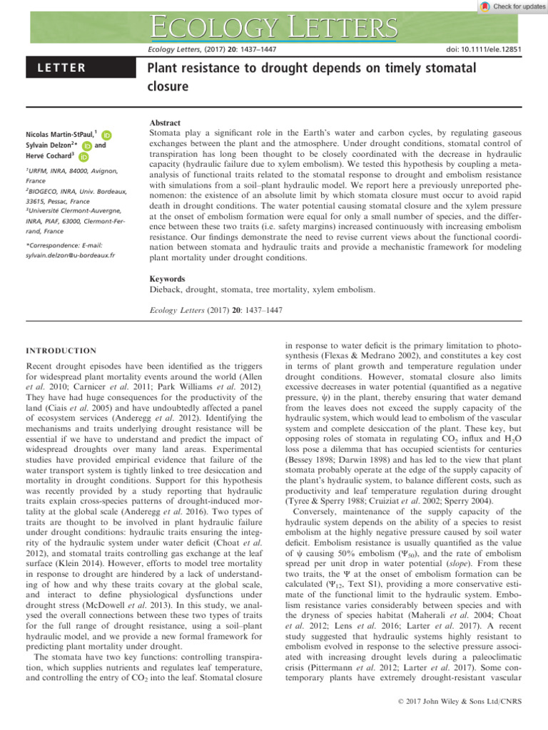 Ecology Letters - 2017 - Martin StPaul - Plant Resistance To Drought ...