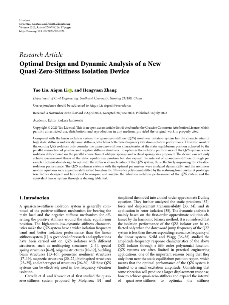 Optimal Design and Dynamic Analysis of A New Quasi | PDF | Nonlinear ...