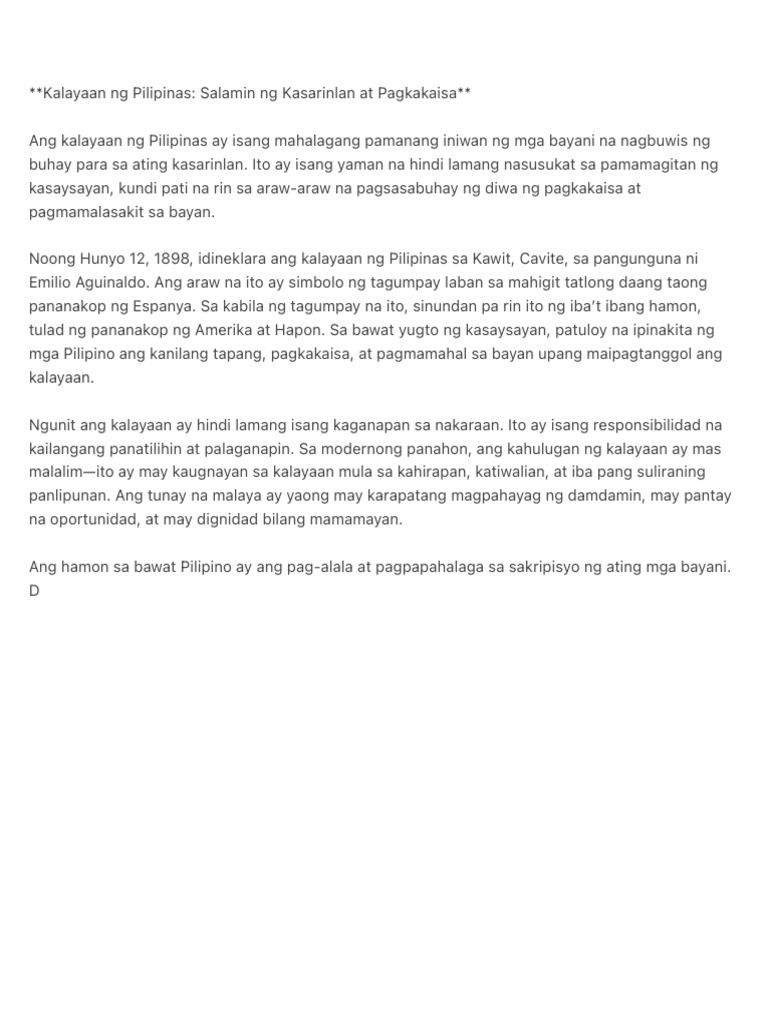 Kalayaan NG Pilipinas: Salamin NG Kasarinlan at Pagkakaisa | PDF