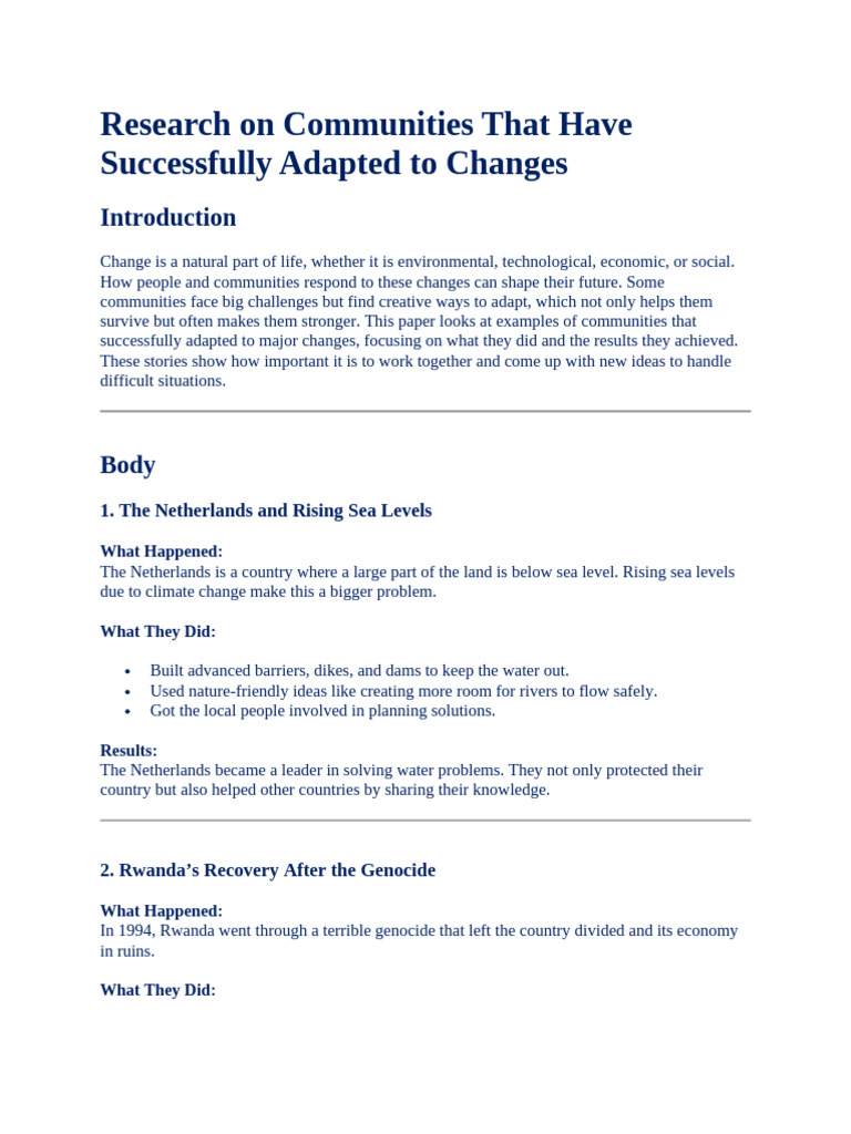 Research On Communities That Have Successfully Adapted To Changes | PDF ...