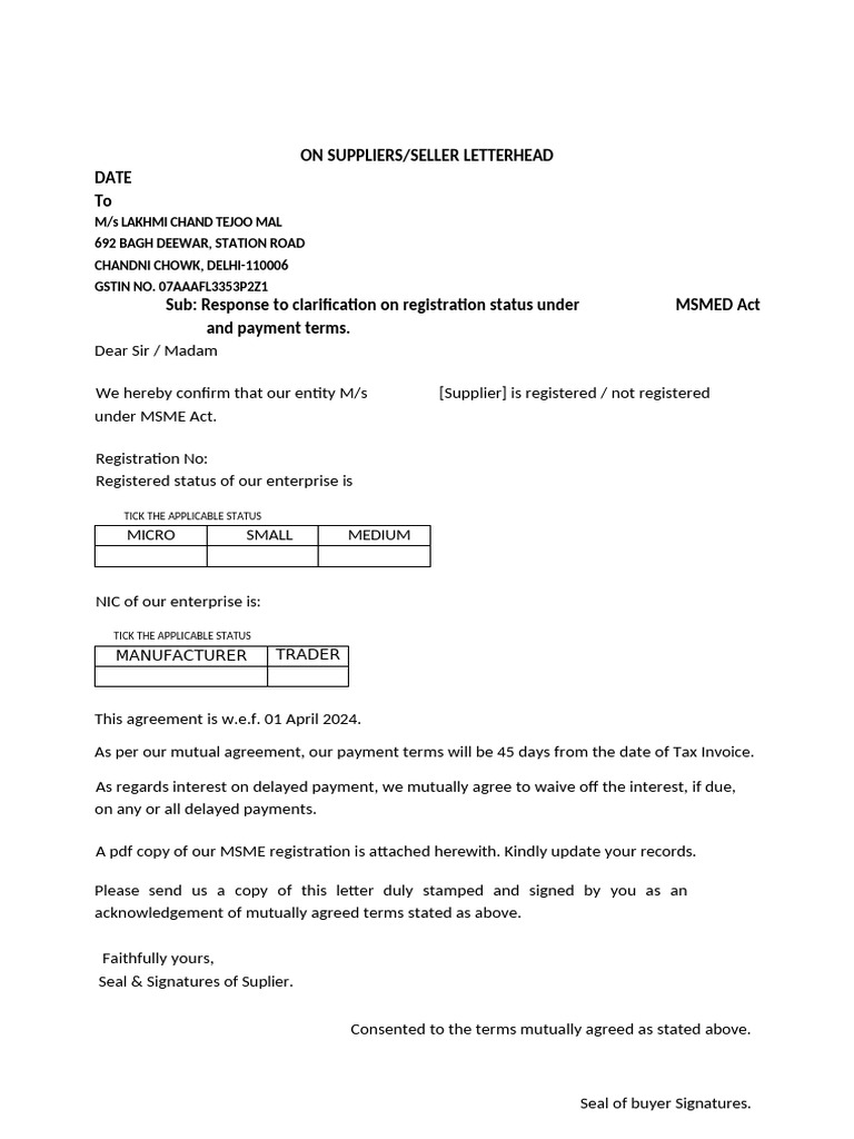 Msme Agreement Letter | PDF