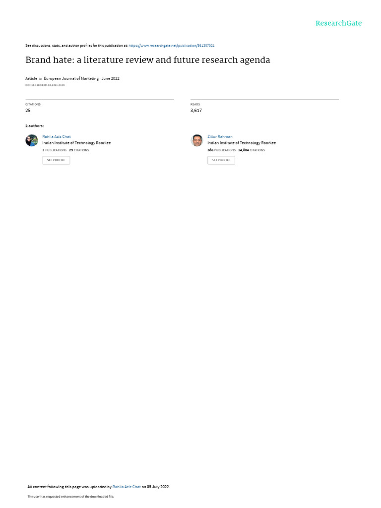 Brand Hate Literature Review 2022 | PDF | Hatred | Emotions