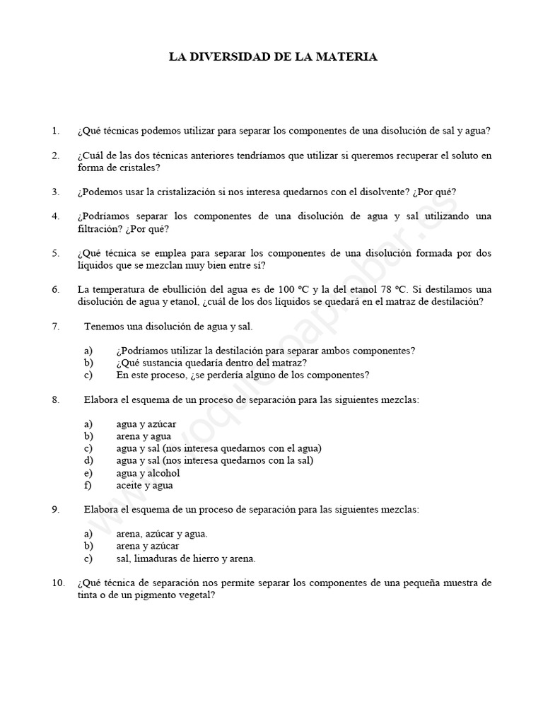 La Diversidad de La Materia 3eso | PDF | Destilación | Agua
