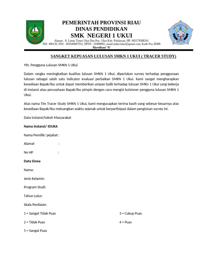 Survei Kepuasan Lulusan SMKN 1 Ukui | PDF
