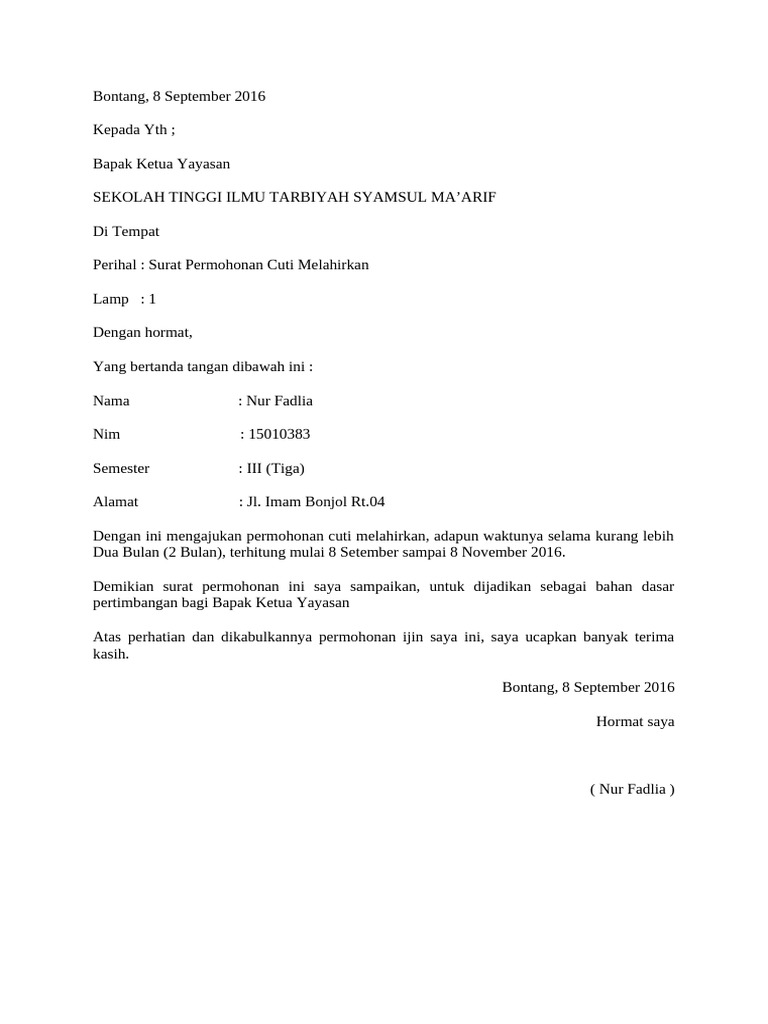 Surat Cuti Melahirkan | PDF