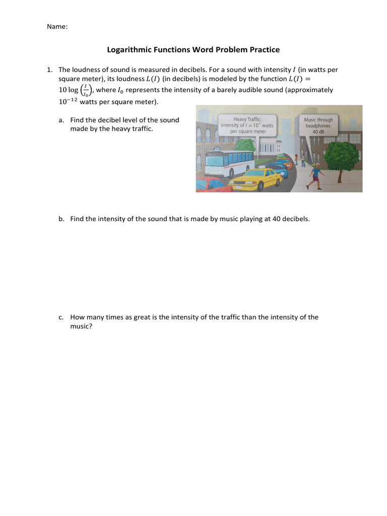 Logarithmic Functions Word Problem Practice | PDF