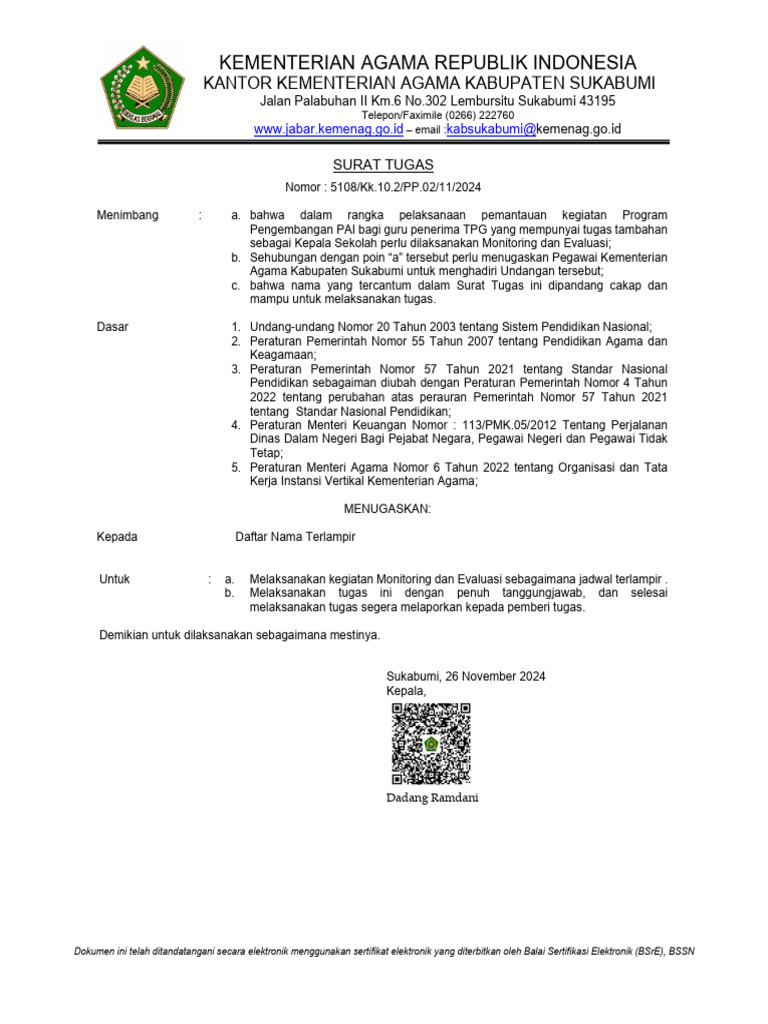 Surat - Tugas - Monev Program PPAI 2024 | PDF