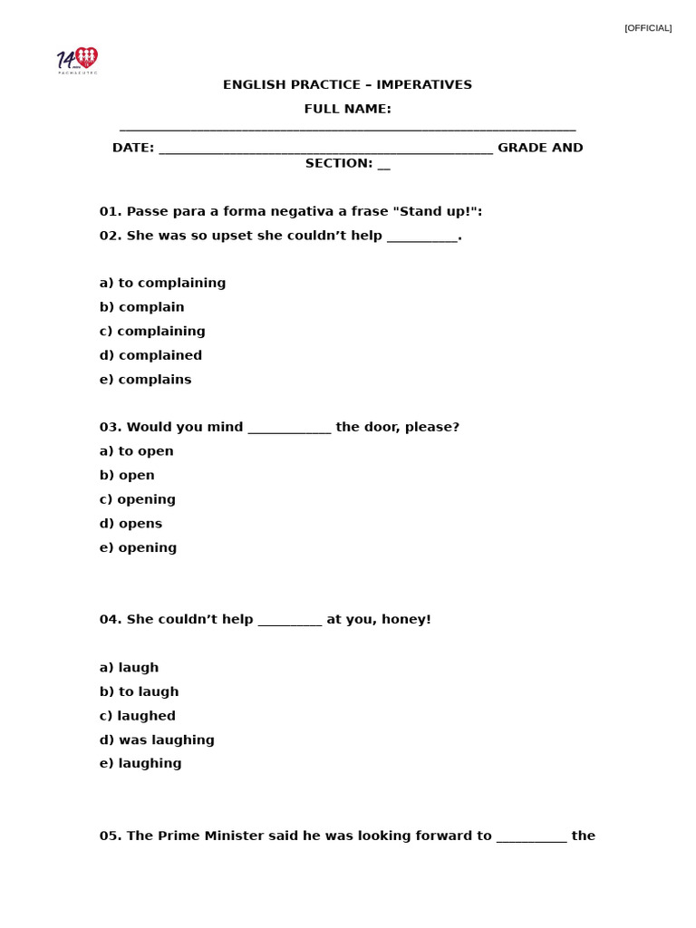 English Practice Imperatives | PDF