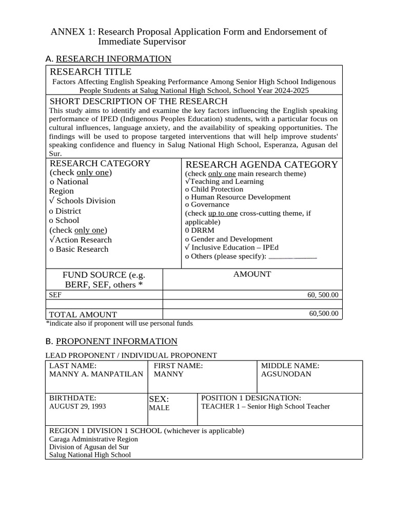 Editable ANNEX 1 For Research | PDF