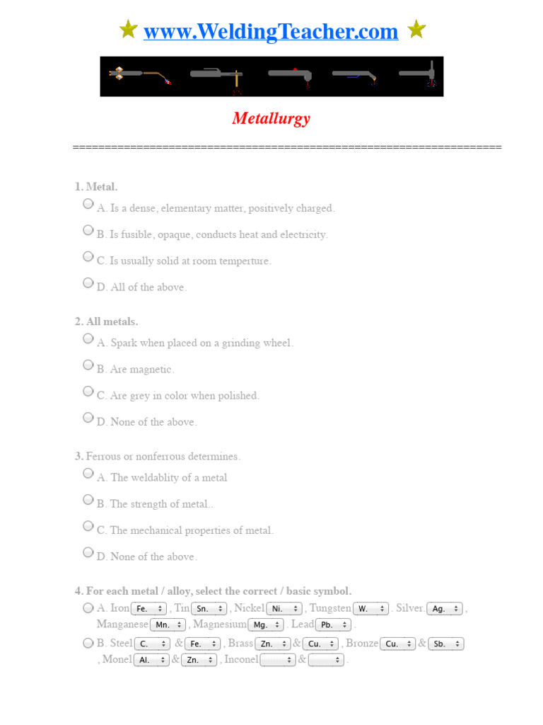 Welding Metallurgy Quiz Guide | PDF