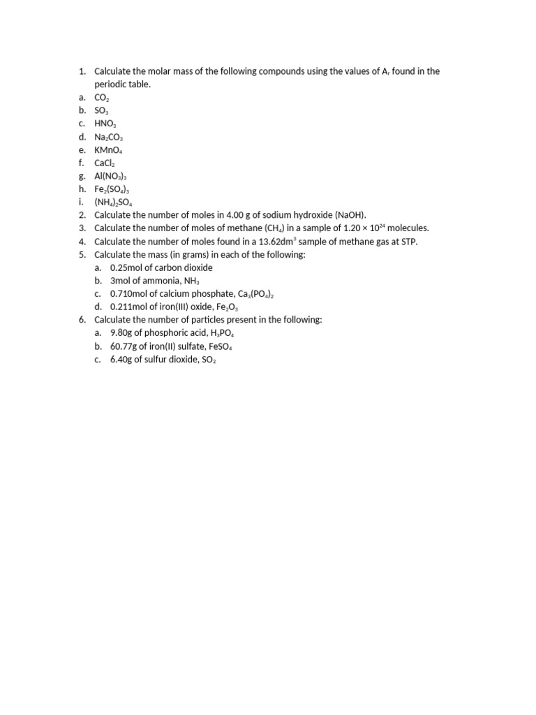 MYP Chemistry Mole Concept | PDF