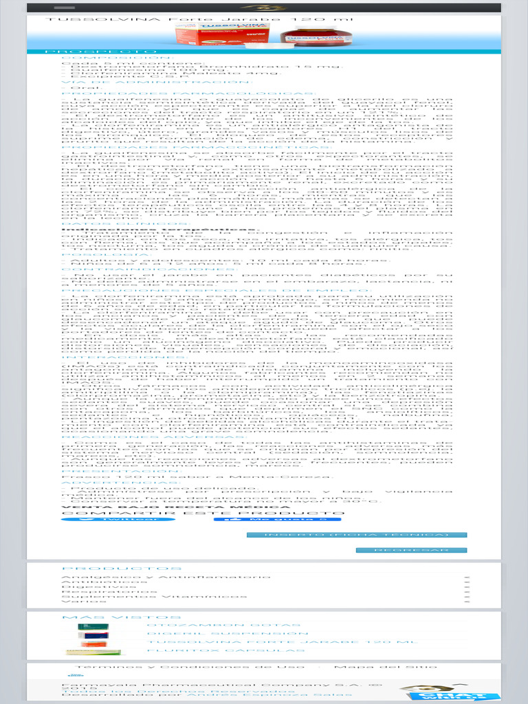 FARMAYALA S.A. - Tussolvina Forte Jarabe 120 ML | PDF | Drogas | Farmacología