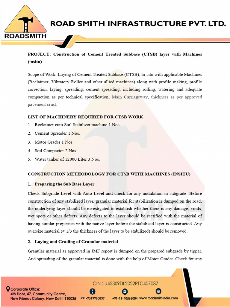 CTSB Insitu With Machines Construction Methodology | PDF | Materials