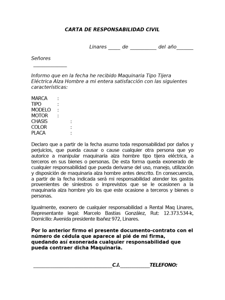 Carta de Responsabilidad Civil | PDF