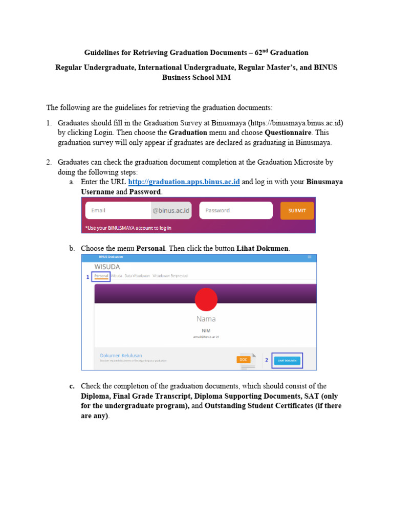 Guidelines For Retrieving Graduation Documents - 62nd Graduation R2 | PDF | Login | Computing