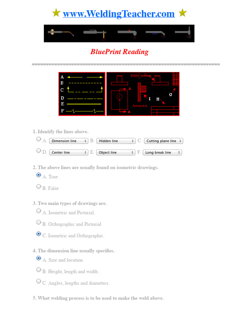 Blueprint Reading Quiz for Welders | PDF