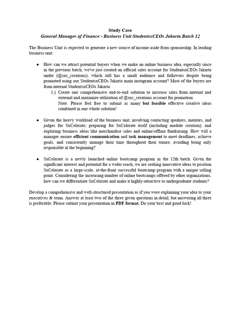 Study Case - Business Unit | PDF