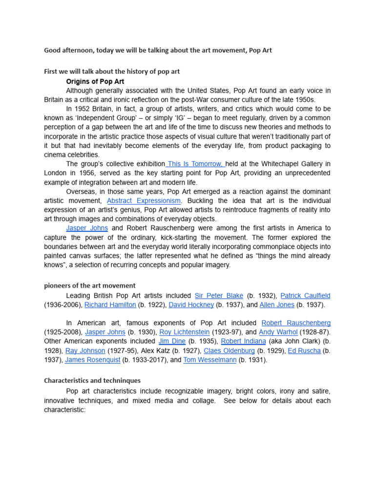 Pop Art Report Script | PDF | The Arts